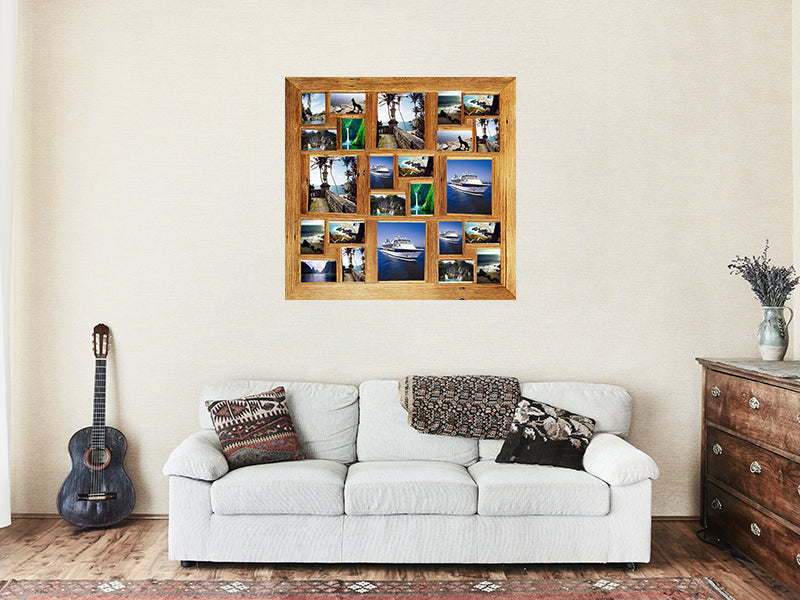 Large Square Timber Multi Photo Frame for 24 photographs made in Austr